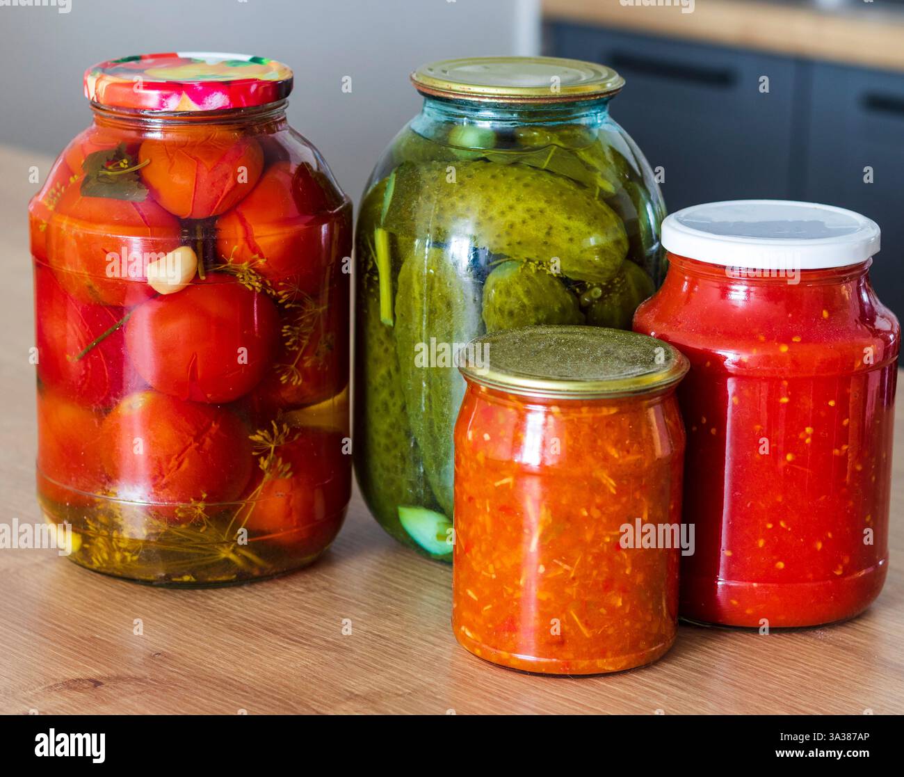 Jars with different types of pickles and preserves Stock Photo - Alamy