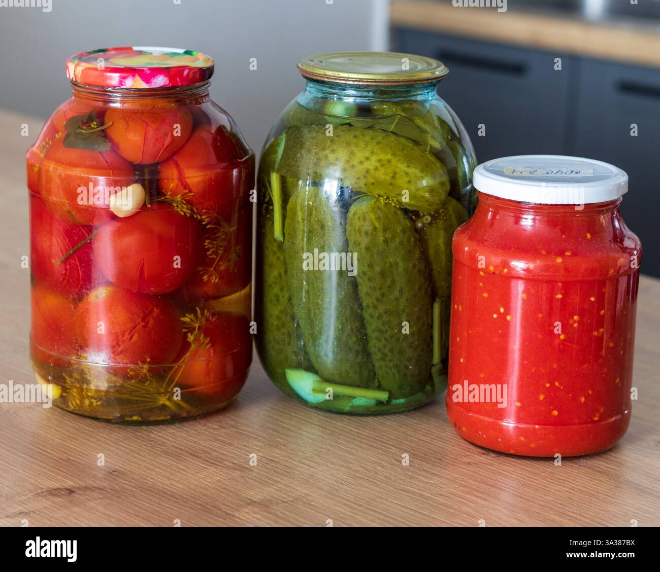 Jars with different types of pickles and preserves Stock Photo - Alamy