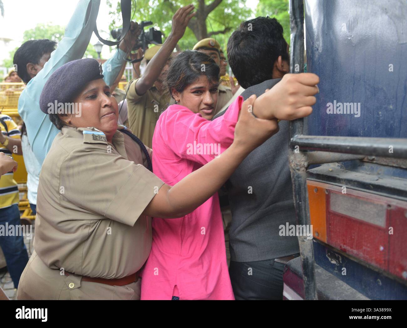 NEW DELHI,INDIA â€“ JULY 29: Akhil Bharatiya Vidyarthi Parishad (ABVP) activists demand ...