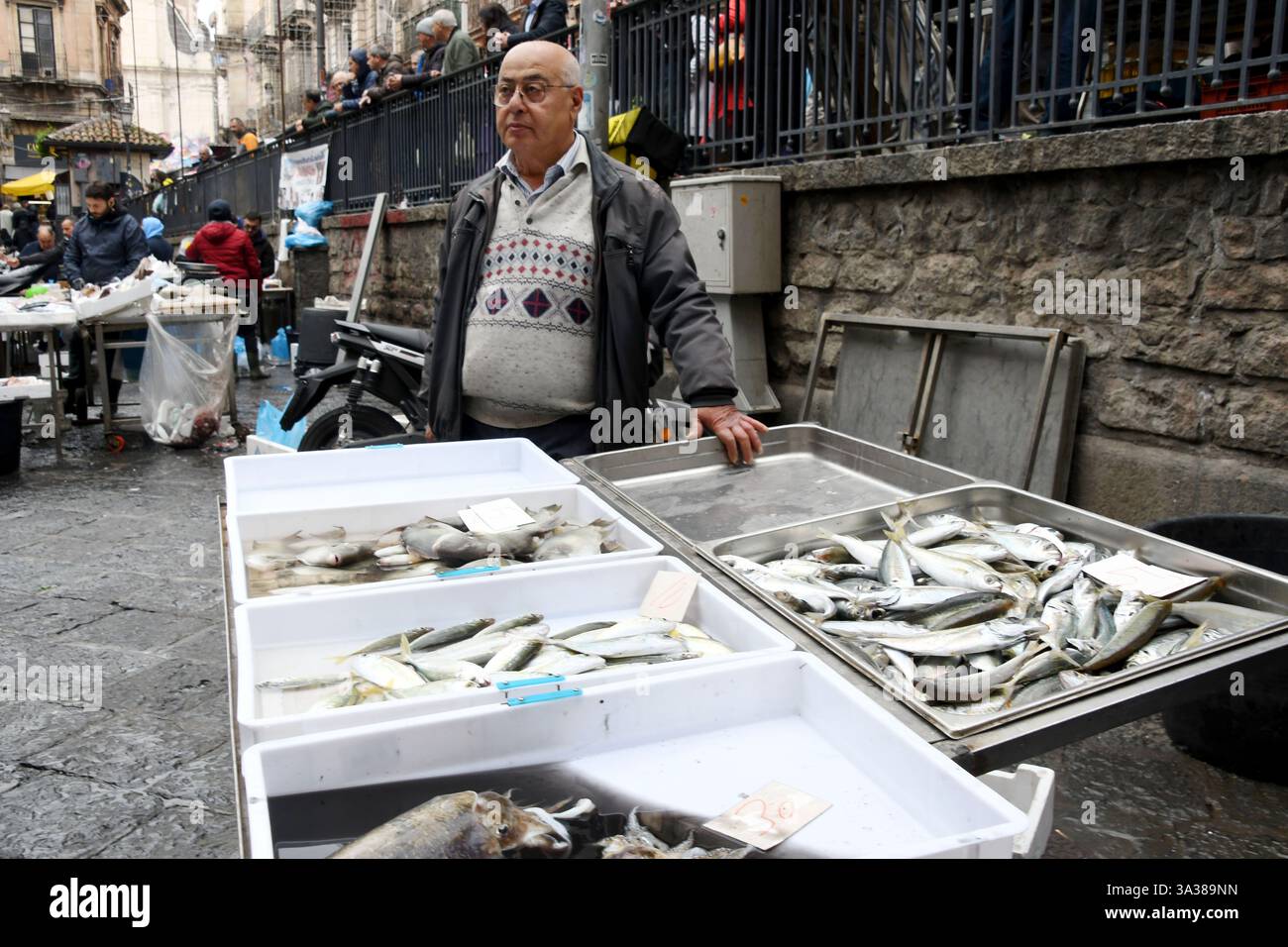 Catania, USA. 1st Mar, 2025. Catania's fish market is lively on ...