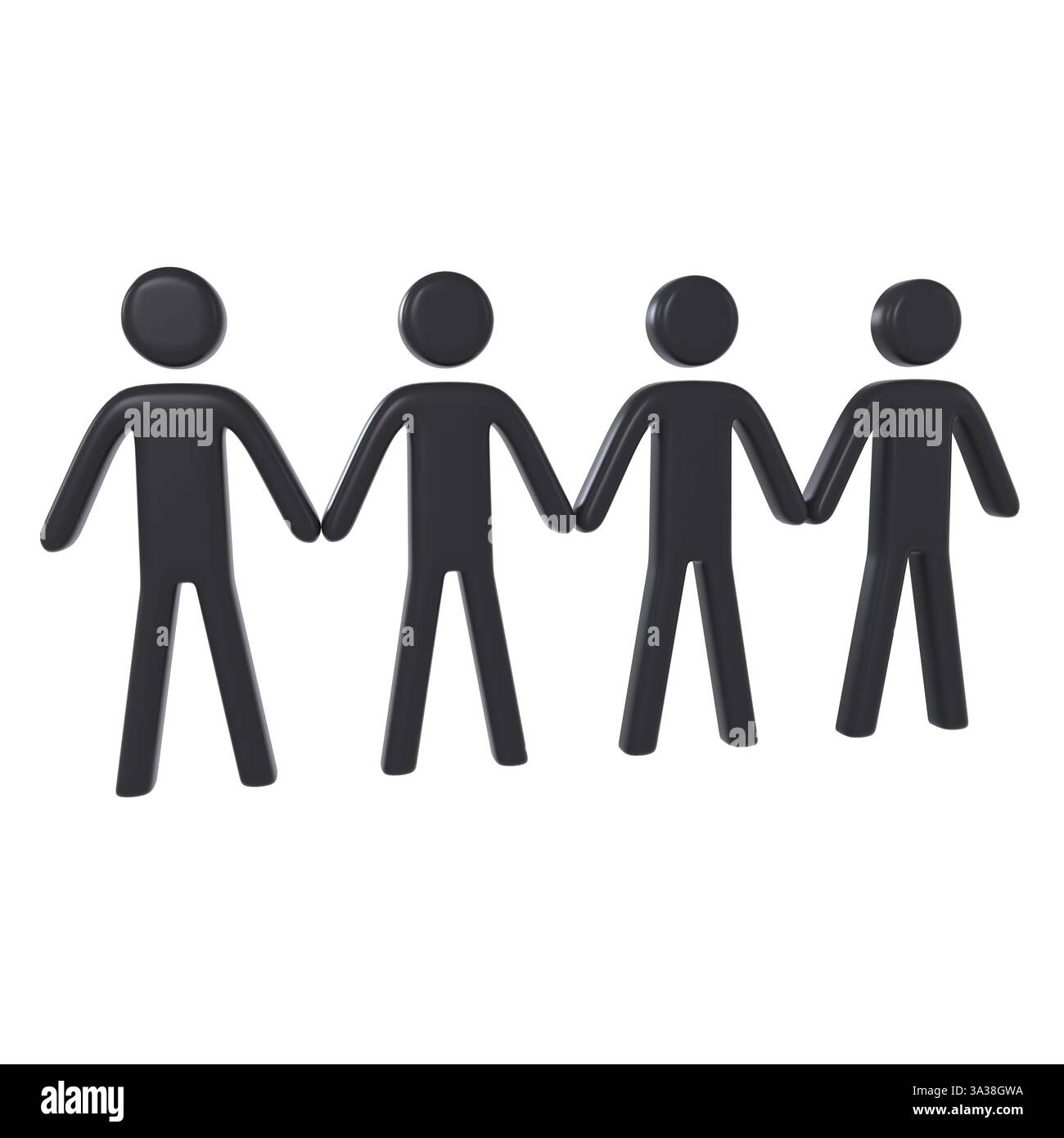 Four black figures stand together, each holding hands, symbolizing ...