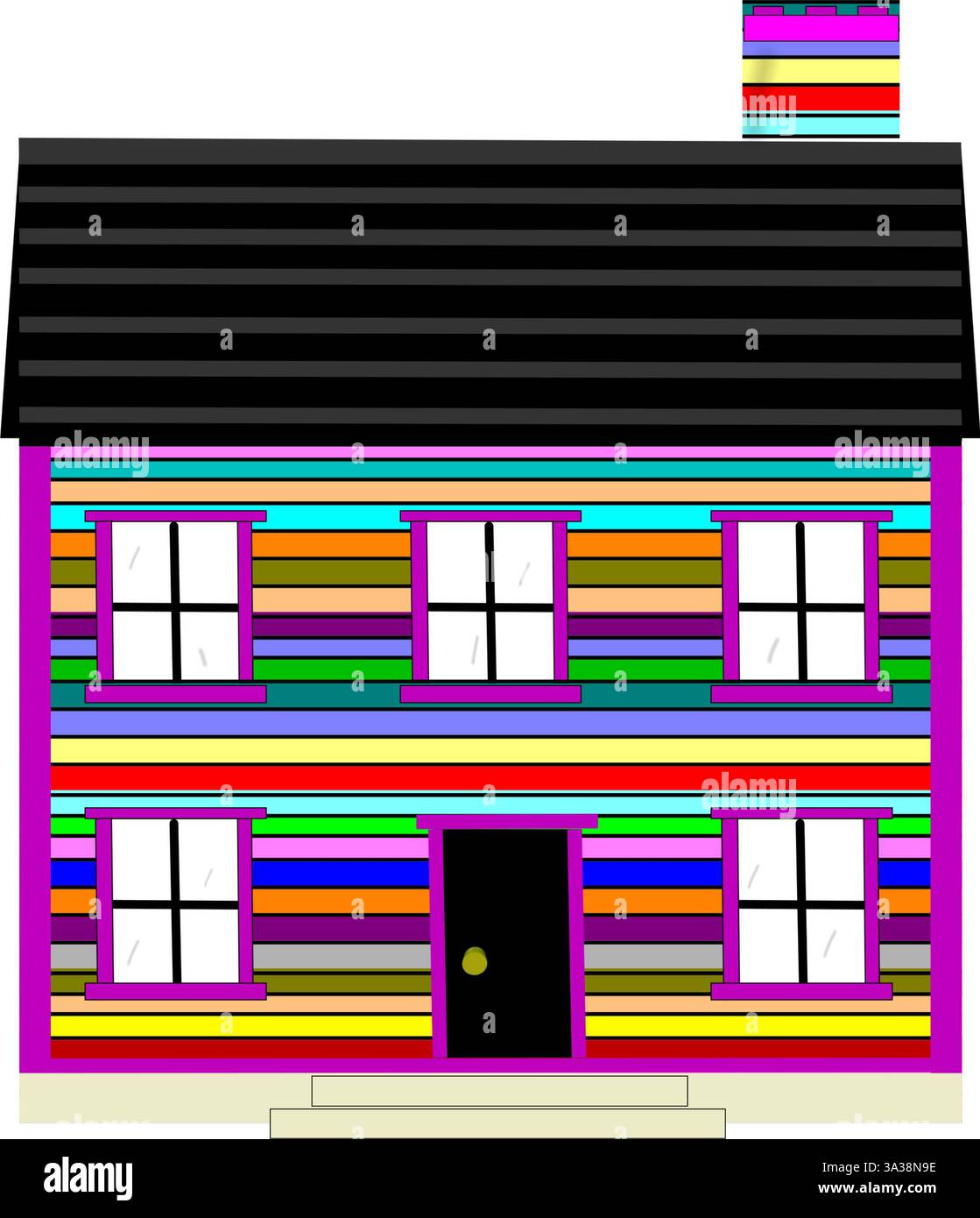 Multi colored rainbow siding colonial house with red, blue, green, blue ...