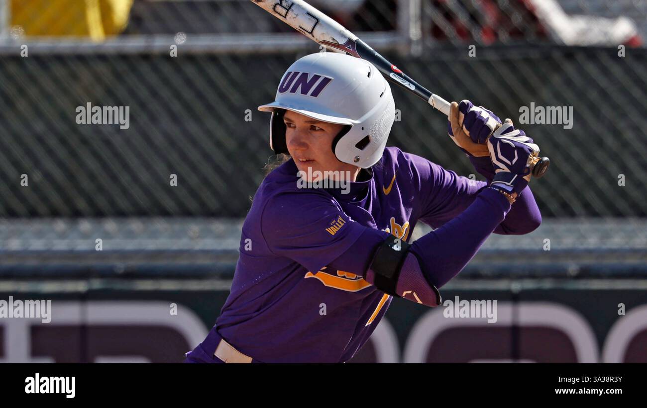 UNI infielder Kylee Sanders (7) waits for a pitch during an NCAA ...