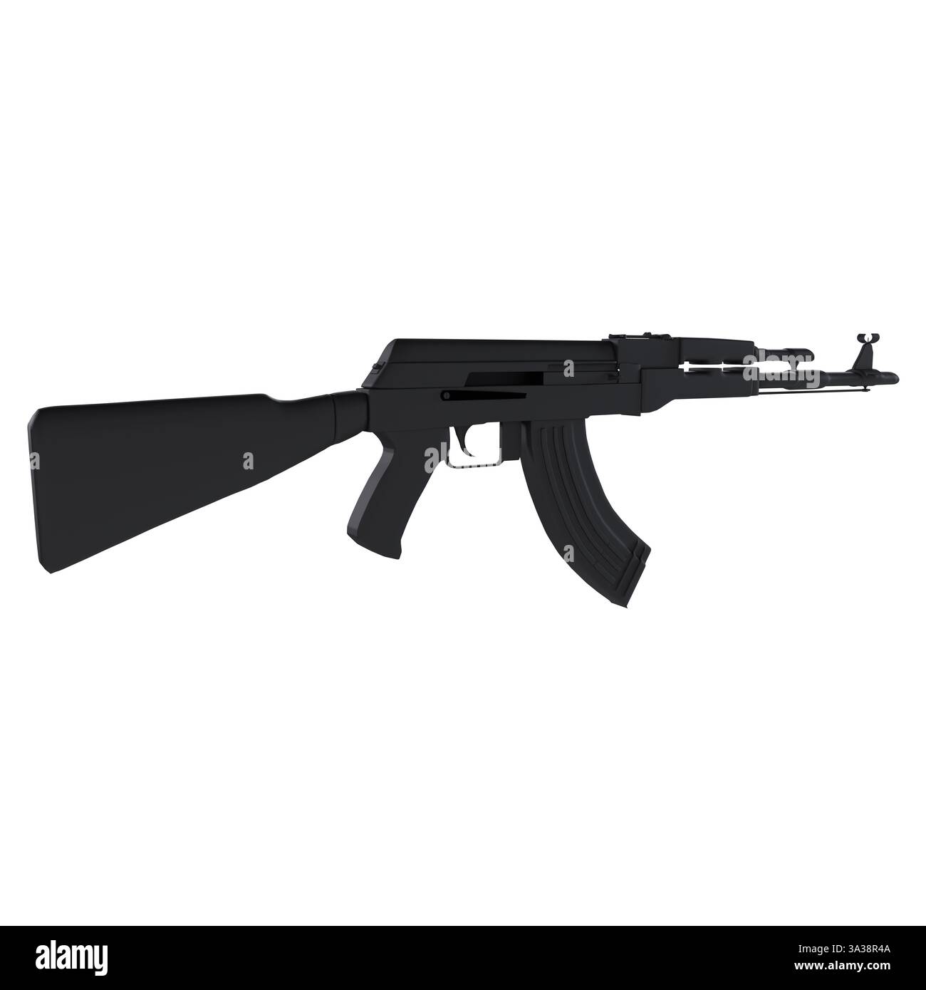 This black assault rifle features a sleek design and is displayed on a ...