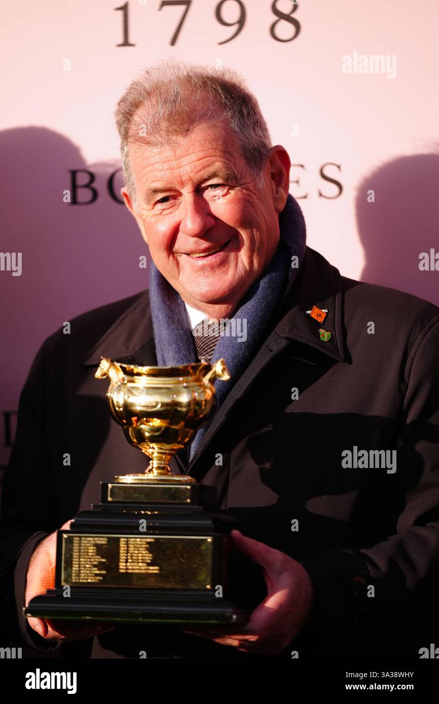 J. P. McManus with the Cheltenham Gold Cup trophy after winning the ...