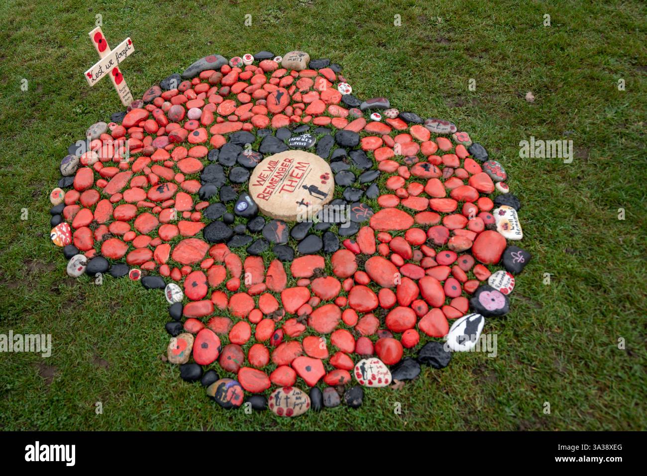 Remembrance day ceremony stone design made by local school Stock Photo ...
