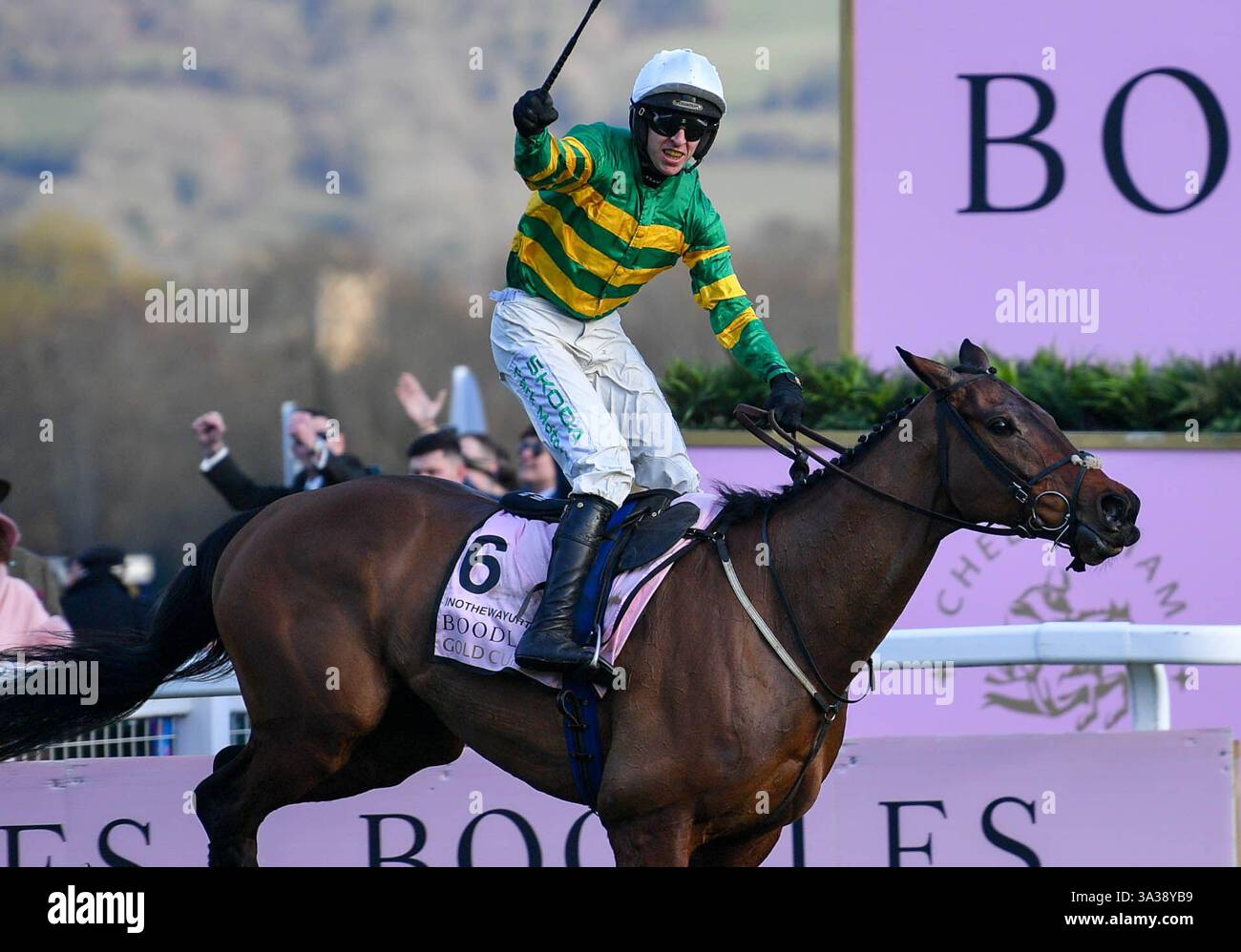 M P Walsh salutes the crowd after winning the 16.00 Boodles Cheltenham ...