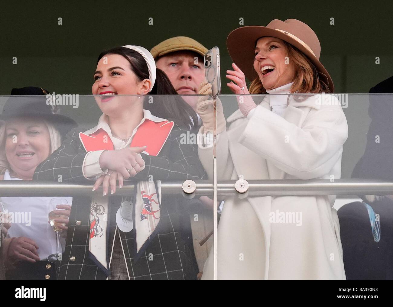 Lilly Aspell (left) and Geri Halliwell-Horner in the grandstand ...