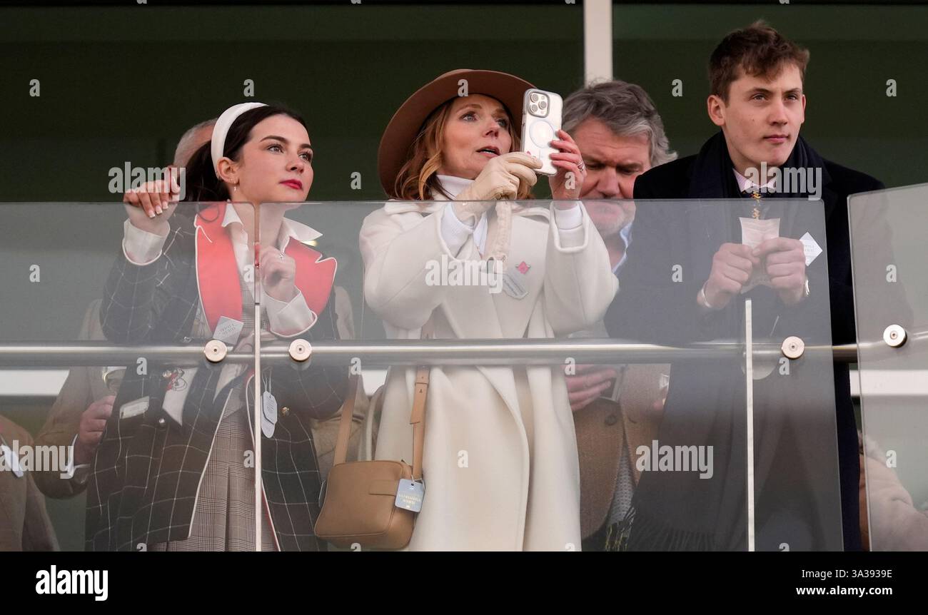 Lilly Aspell (left) and Geri Halliwell-Horner in the grandstand ...