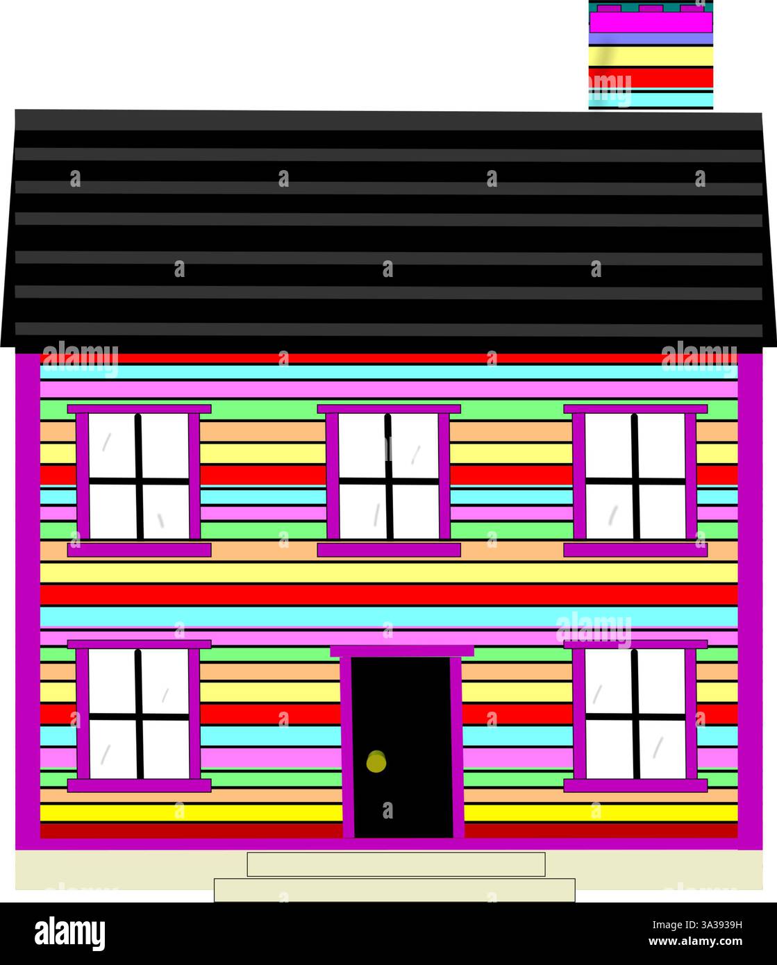 Colorful rainbow multi colored New England Colonial clipart house with ...