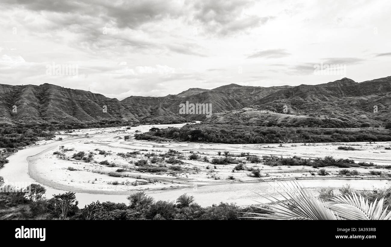 Spectacular Black and White landscape view and almost empty river basin ...