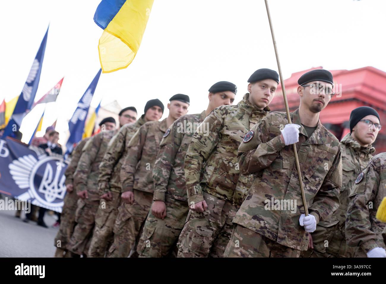 Ukrainian soldiers at march in honor of Ukrainian Volunteers in Kyiv on ...