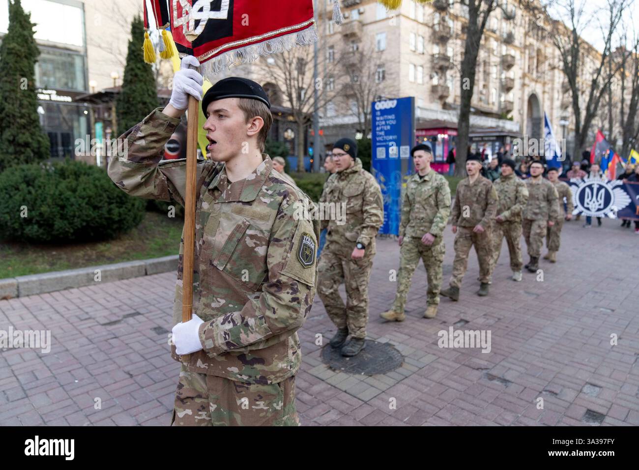 Ukrainian soldiers at march in honor of Ukrainian Volunteers in Kyiv on ...