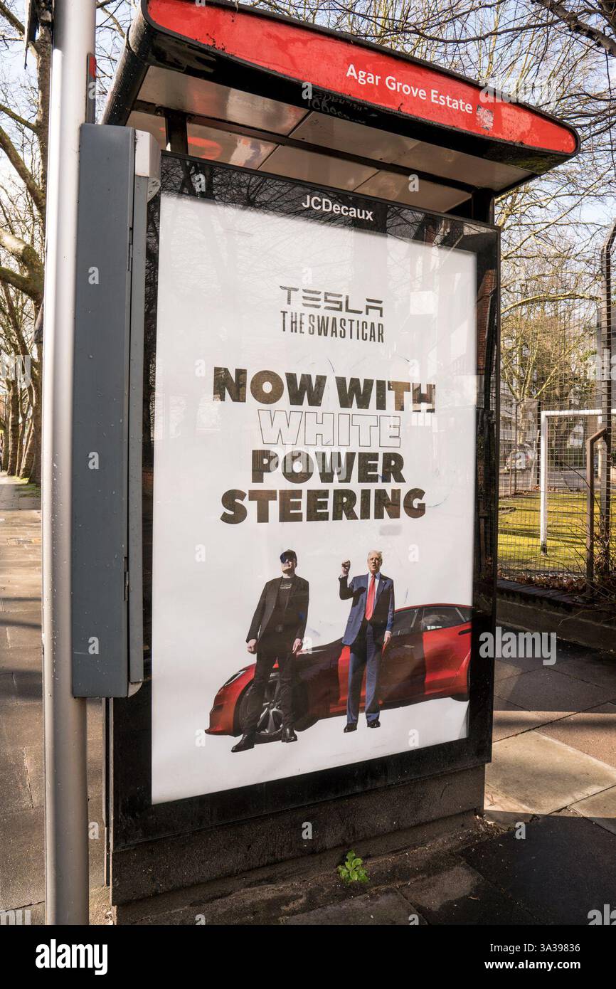 Elon Musk and Trump posters on bus stops around London 13th March 2025 ...