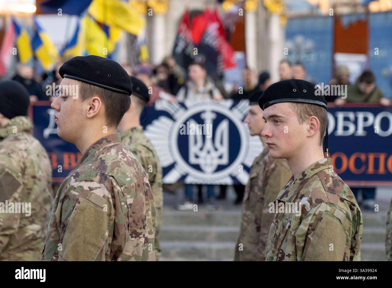 Ukrainian soldiers at march in honor of Ukrainian Volunteers in Kyiv on ...