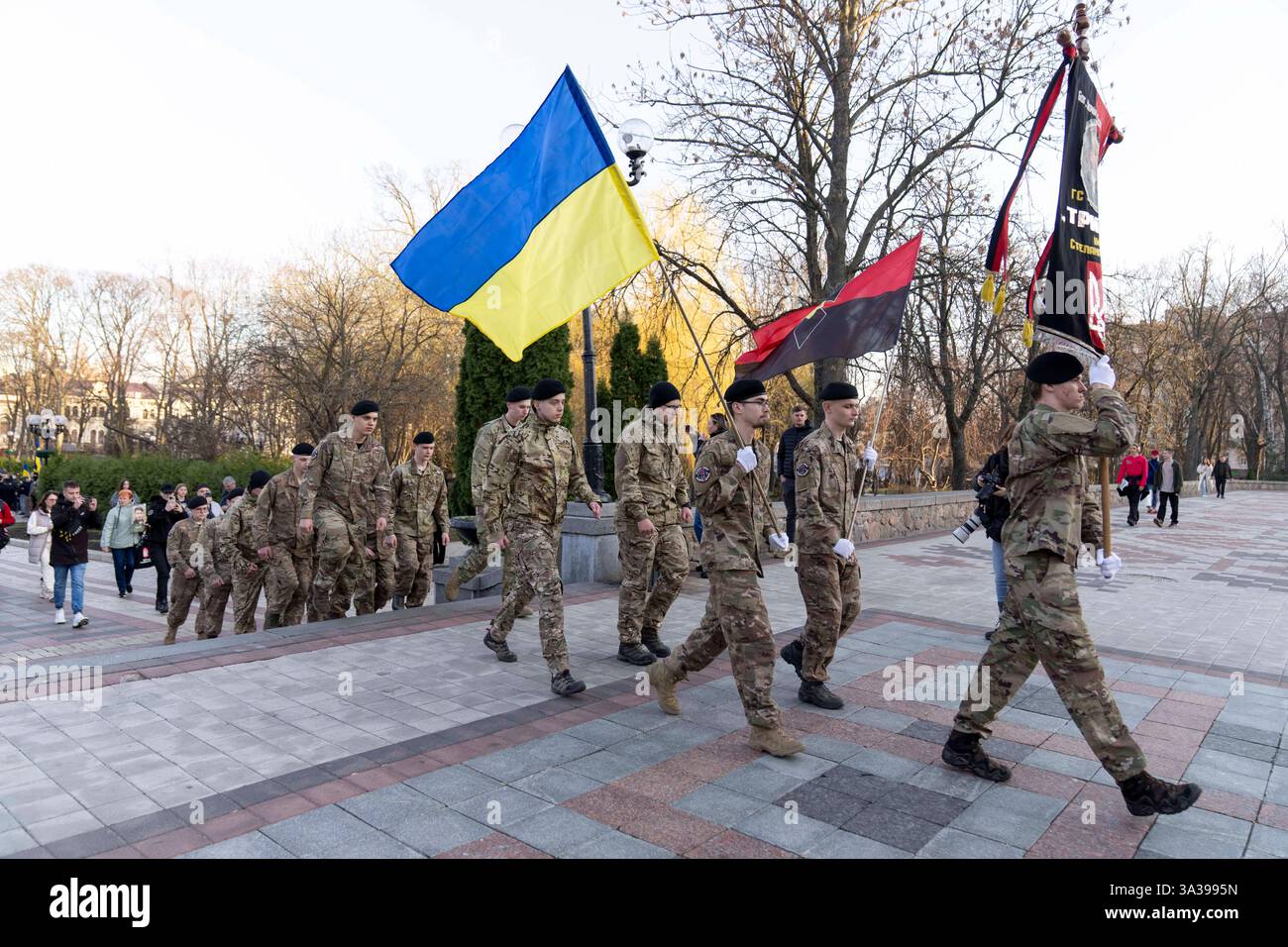Ukrainian soldiers at march in honor of Ukrainian Volunteers in Kyiv on ...