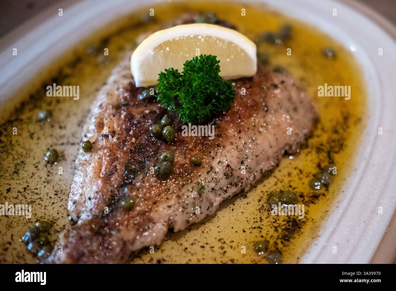Sole meunière, classic French dish of pan-fried sole in butter with ...