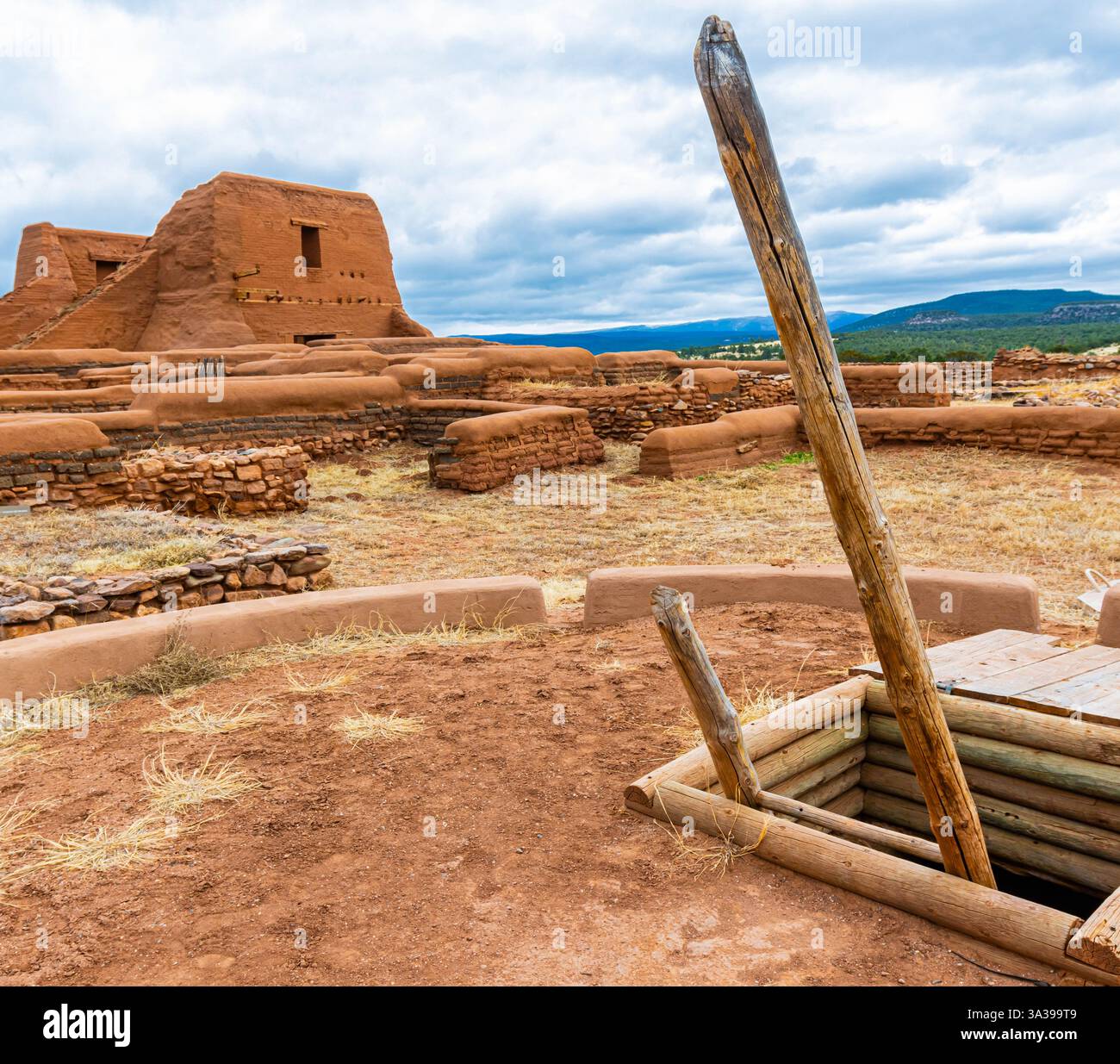 Native American Kiva With The Remains of The Spanish Mission Nuestra ...