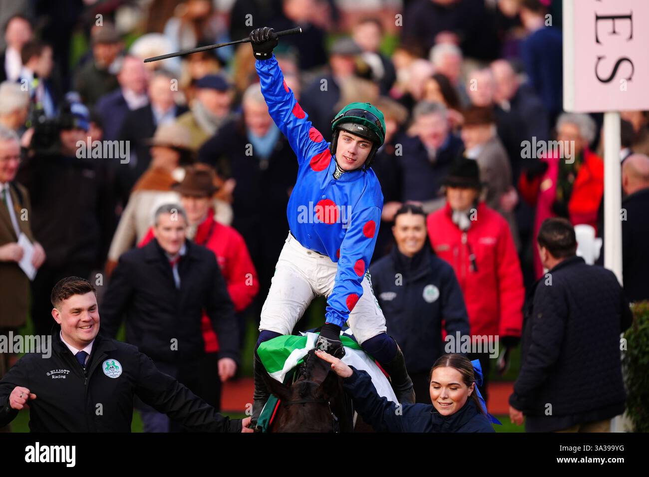 Danny Gilligan aboard Wodhooh after winning the Martin Pipe Conditional ...