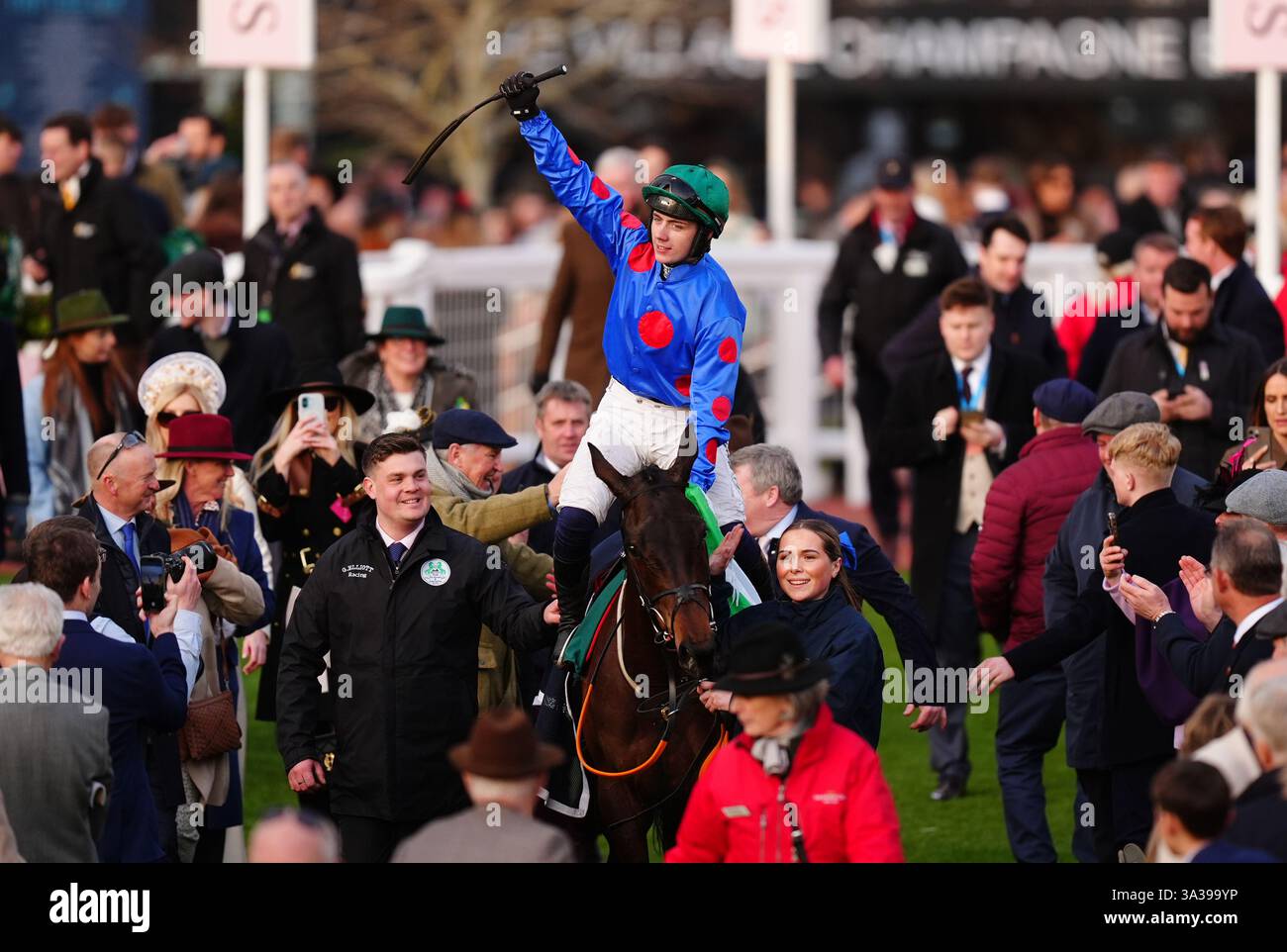 Danny Gilligan aboard Wodhooh after winning the Martin Pipe Conditional ...