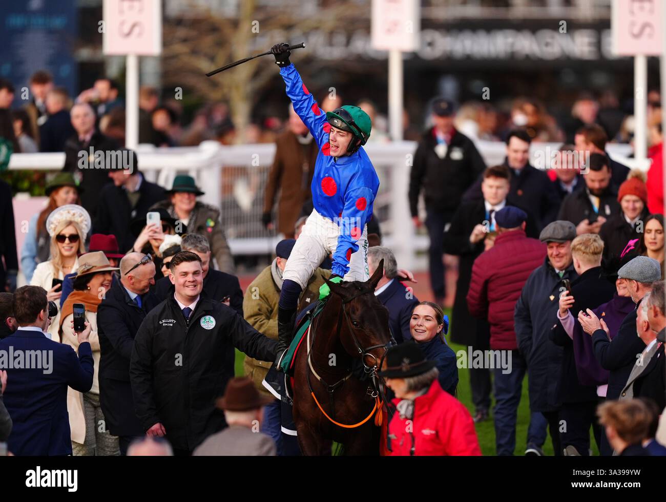 Danny Gilligan aboard Wodhooh after winning the Martin Pipe Conditional ...