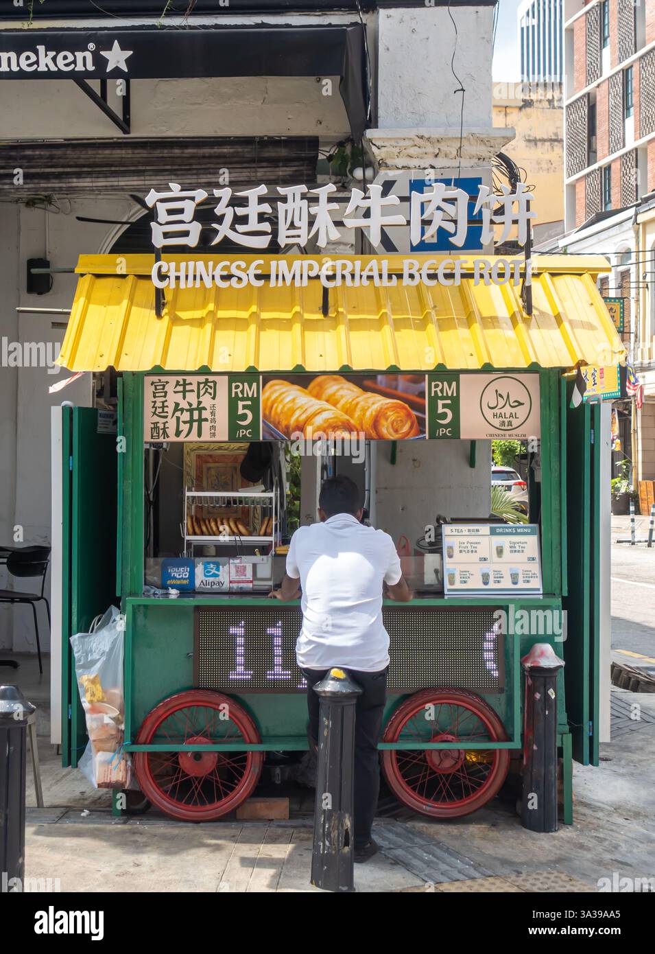 a street food stall selling Chinese Imperial Beef Roti. Kuala Lumpur ...
