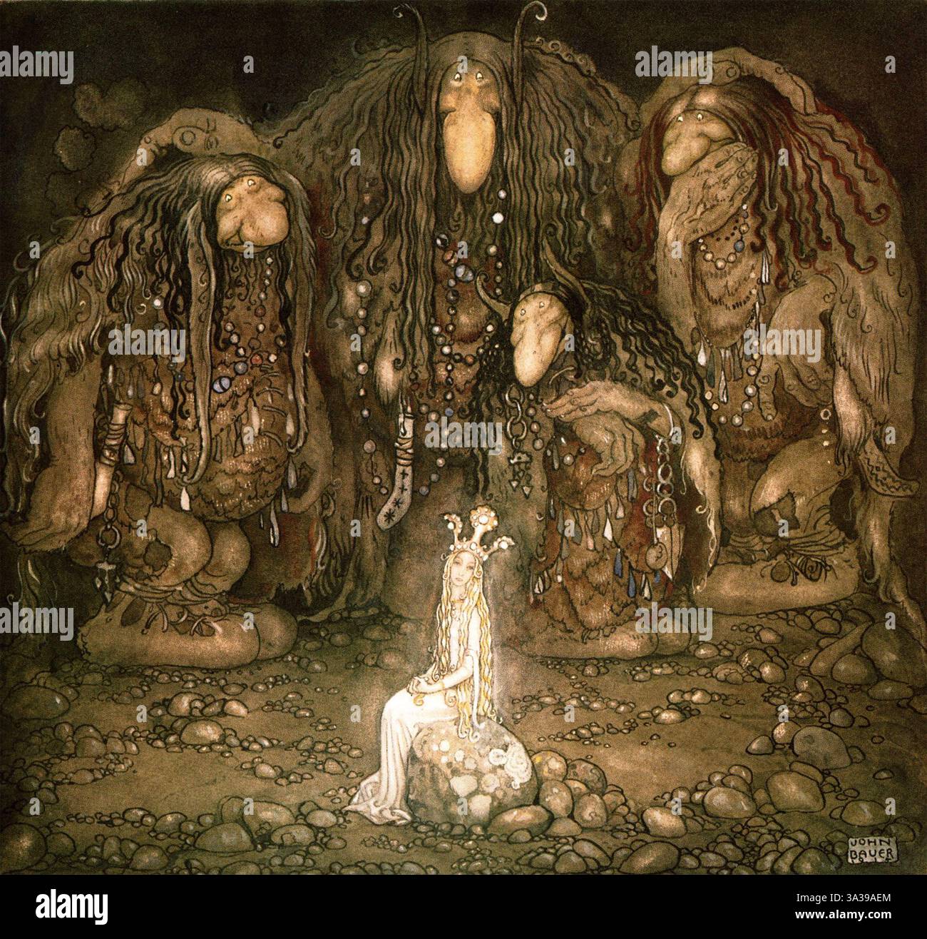 THE BOY AND THE TROLLS Swedish artist John Bauer's 1915 illustration of ...