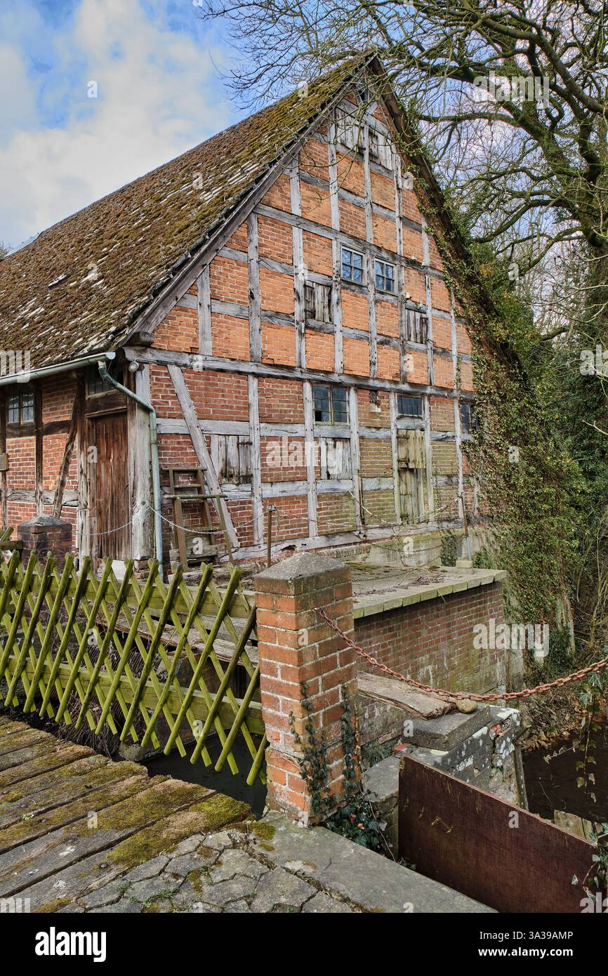 March 12, 2025 - Hoya-Germany: Historic half-timbered mill with ivy ...