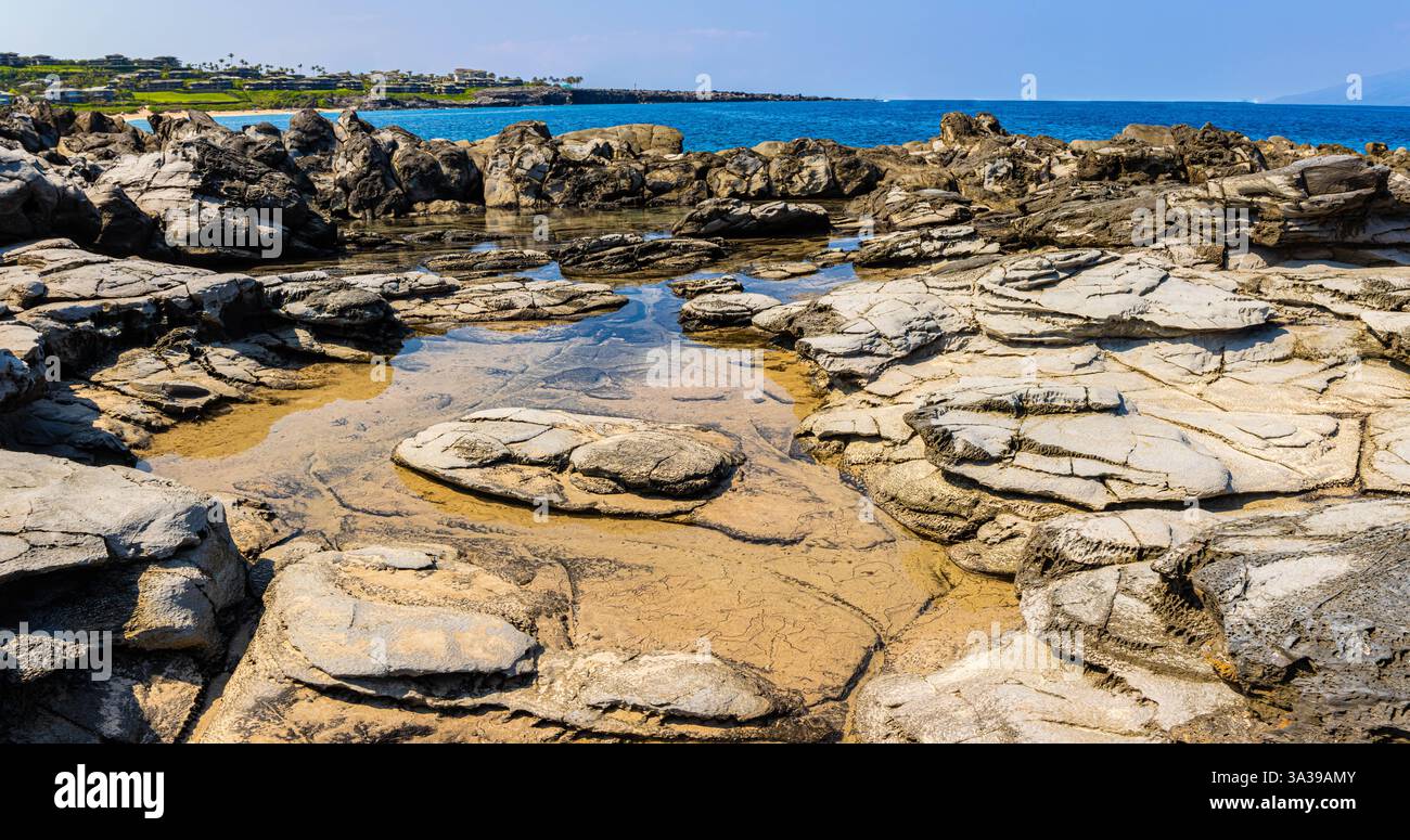 Tide Pools on Makaluapuna Point With The Ironwood Cliffs Across Oneloa ...