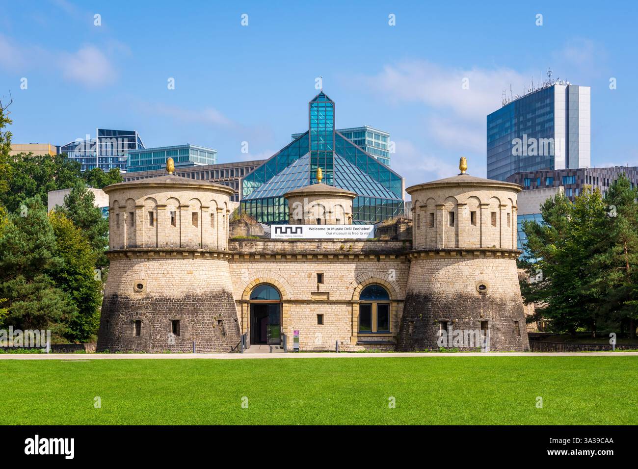 Entrance of the Fort Thüngen in the Kirchberg quarter in Luxembourg ...