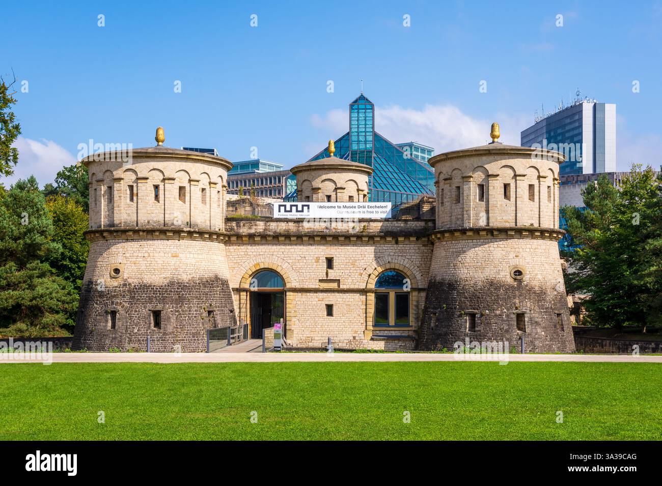Entrance of the Fort Thüngen in the Kirchberg quarter in Luxembourg ...