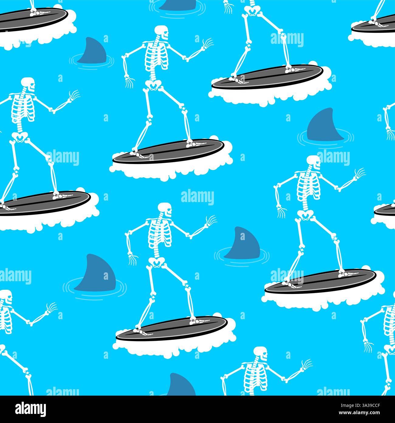 Skeleton Surfer pattern seamless. Skeleton on surfboard background ...