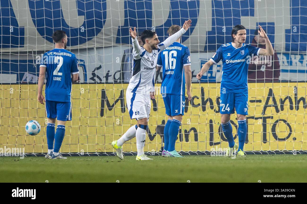 Magdeburg, Germany. 14th Mar, 2025. Soccer: Bundesliga 2, 1. FC Magdeburg - Hamburger SV ...