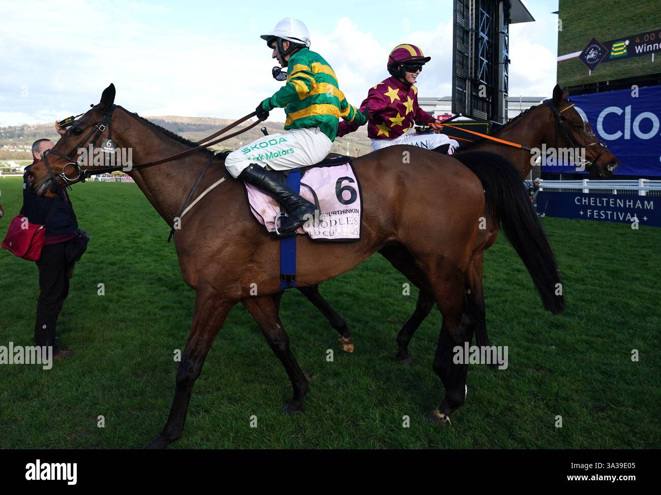 Mark Walsh onboard Inothewayurthinkin (left) is congratulated by ...