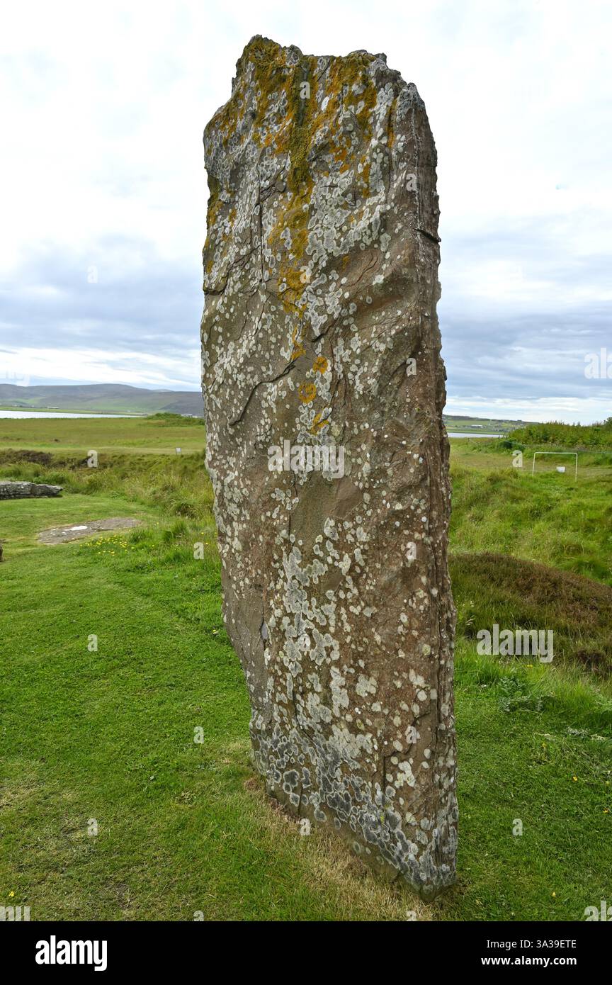 Standing stone forming part of Ring of Brodgar neolithic stone circle ...