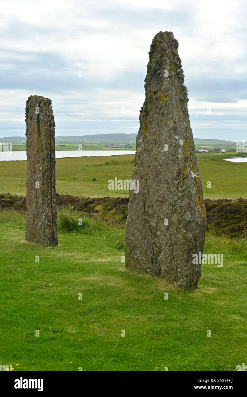 Standing stones forming part of Ring of Brodgar neolithic stone circle ...