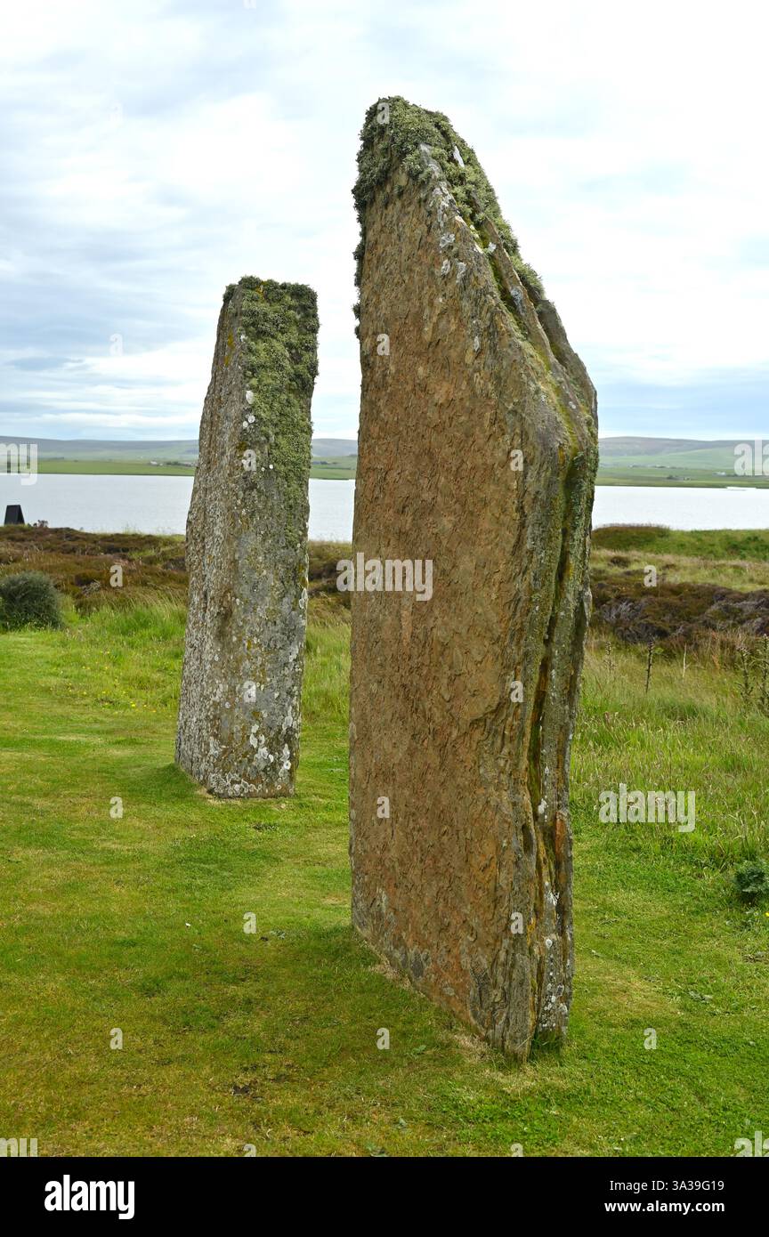 Standing stones forming part of Ring of Brodgar neolithic stone circle ...