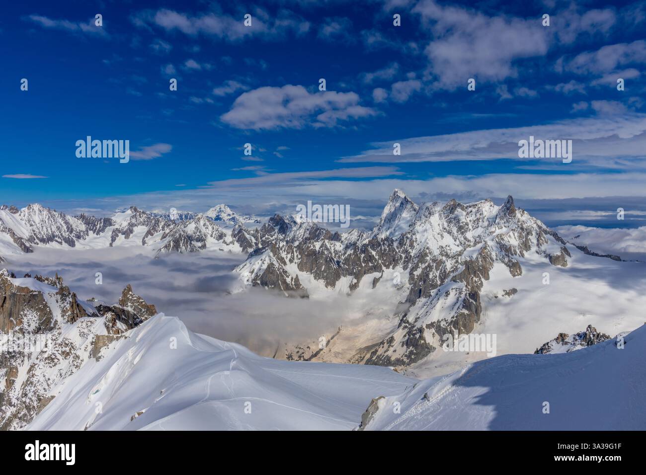 Snow and glacier in the high mountains in the Alps. View of the alpine ...