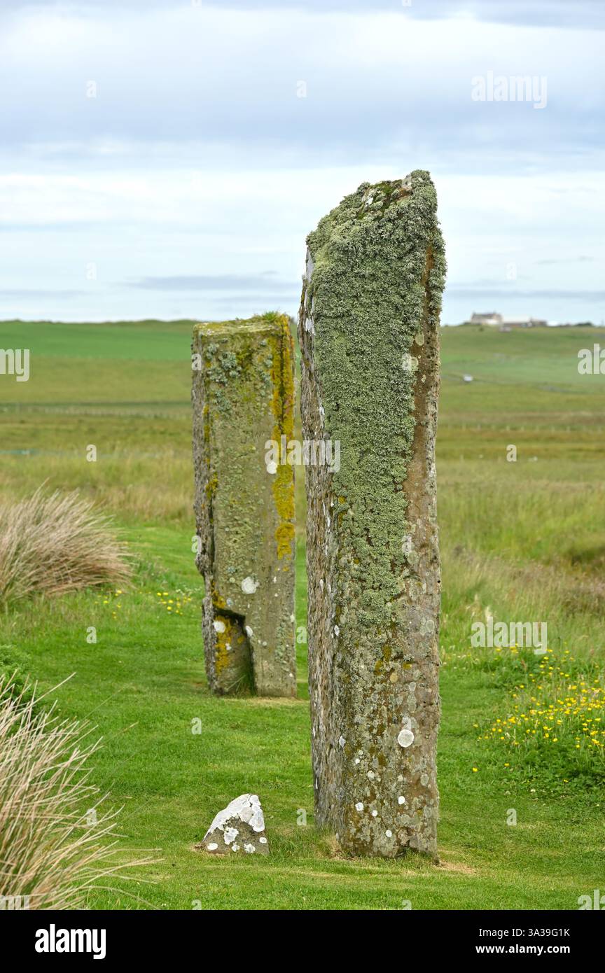 Standing stones forming part of Ring of Brodgar neolithic stone circle ...