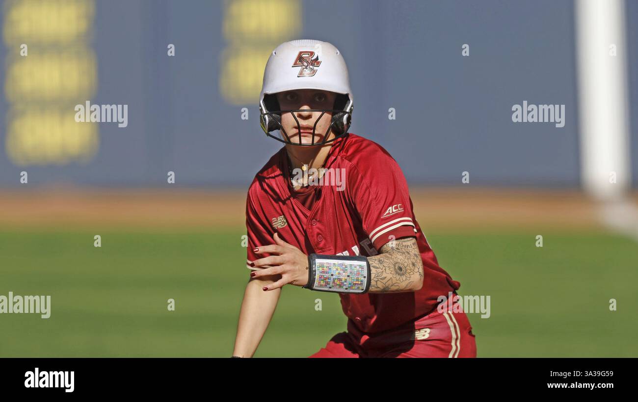 Boston College base runner Gator Robinson (24) looks on from first base ...