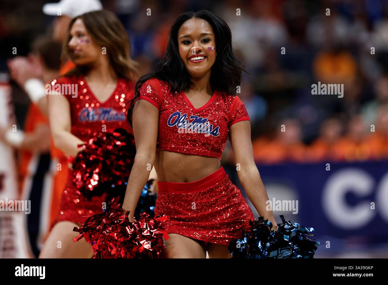 Mississippi cheerleaders perform during the second half of an NCAA ...