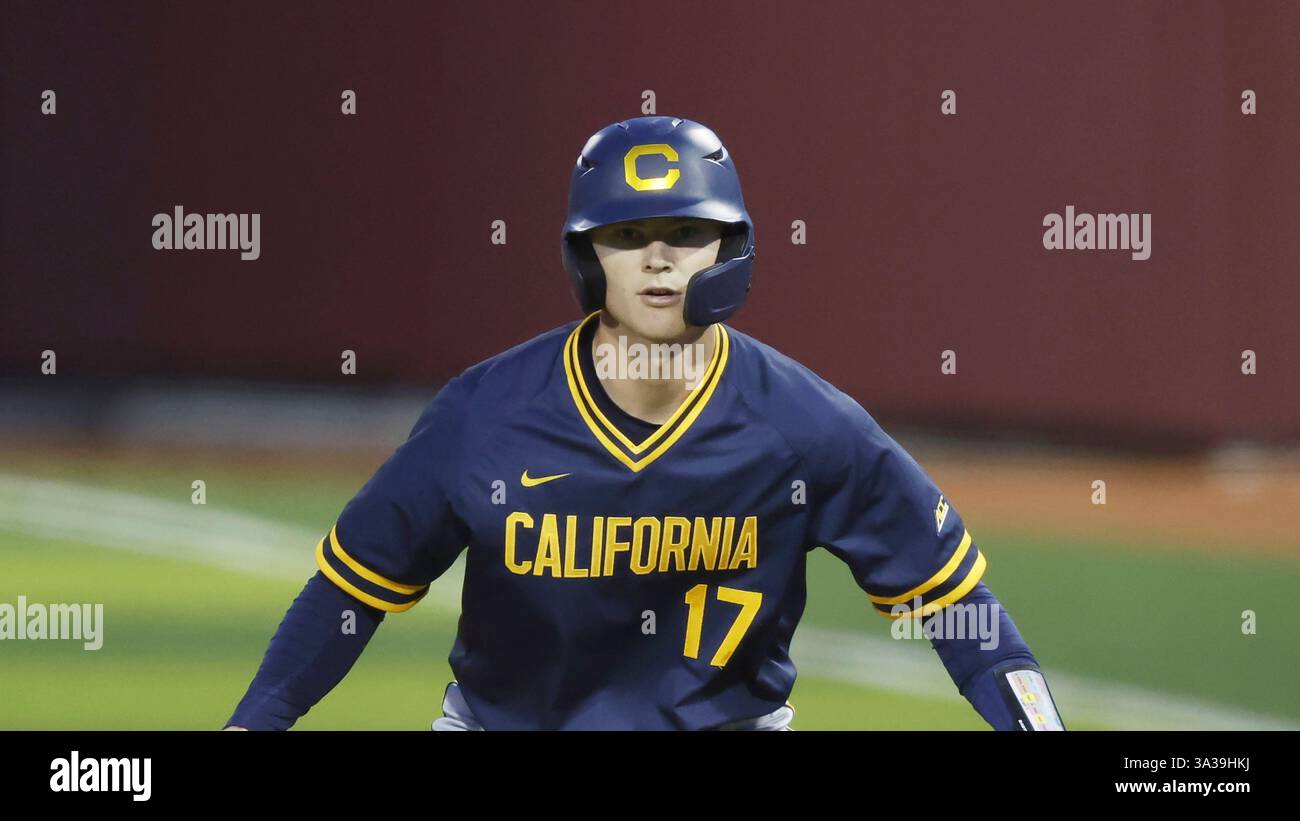 California base runner Ryan Tayman (17) looks on from first base during ...