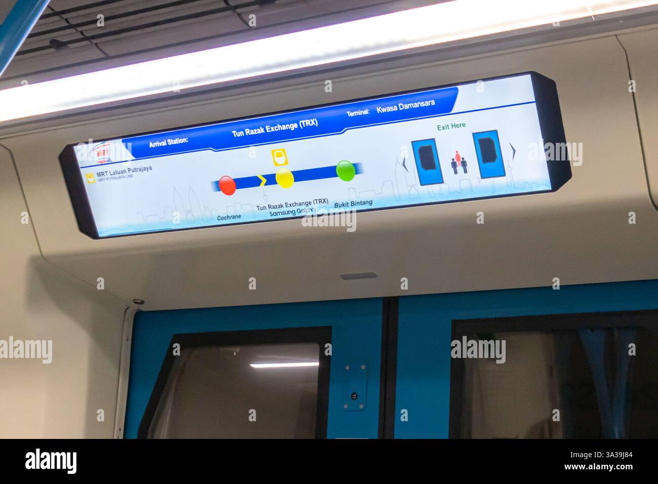 an LCD screen displaying a way map of the MRT Sungai Buloh-Kajang (SBK ...