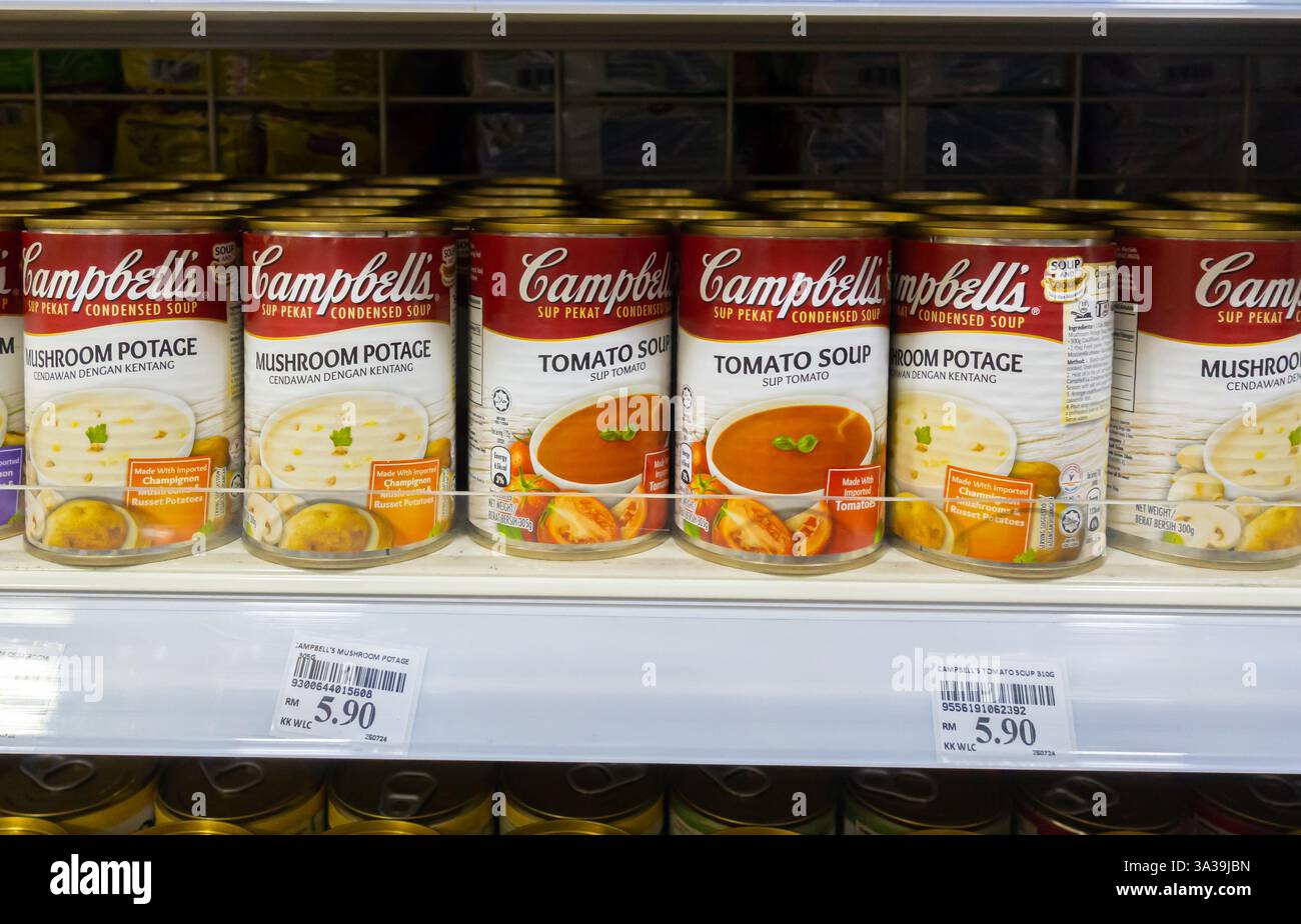 KK Mart Kuala Lumpur, Malaysia, shelf display of Campbell's soup cans ...