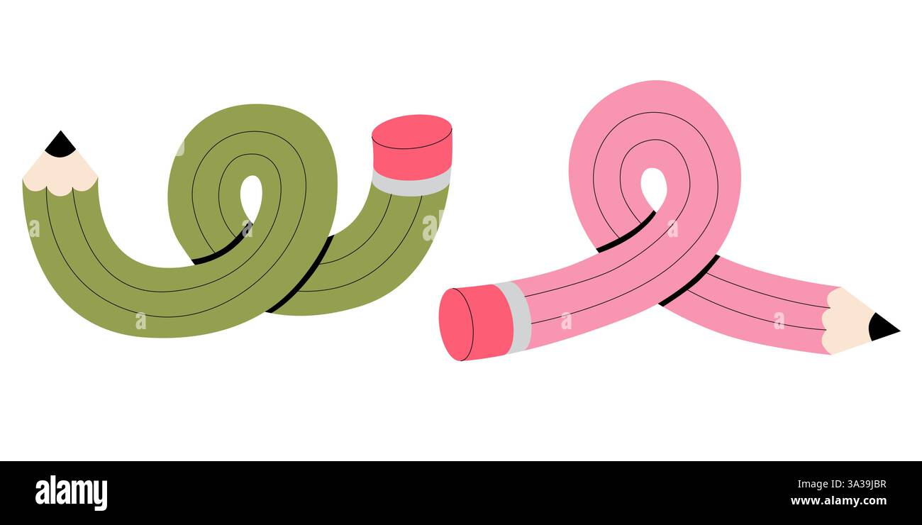 Pencils set vector illustration. Twisted flexible colorful simple ...