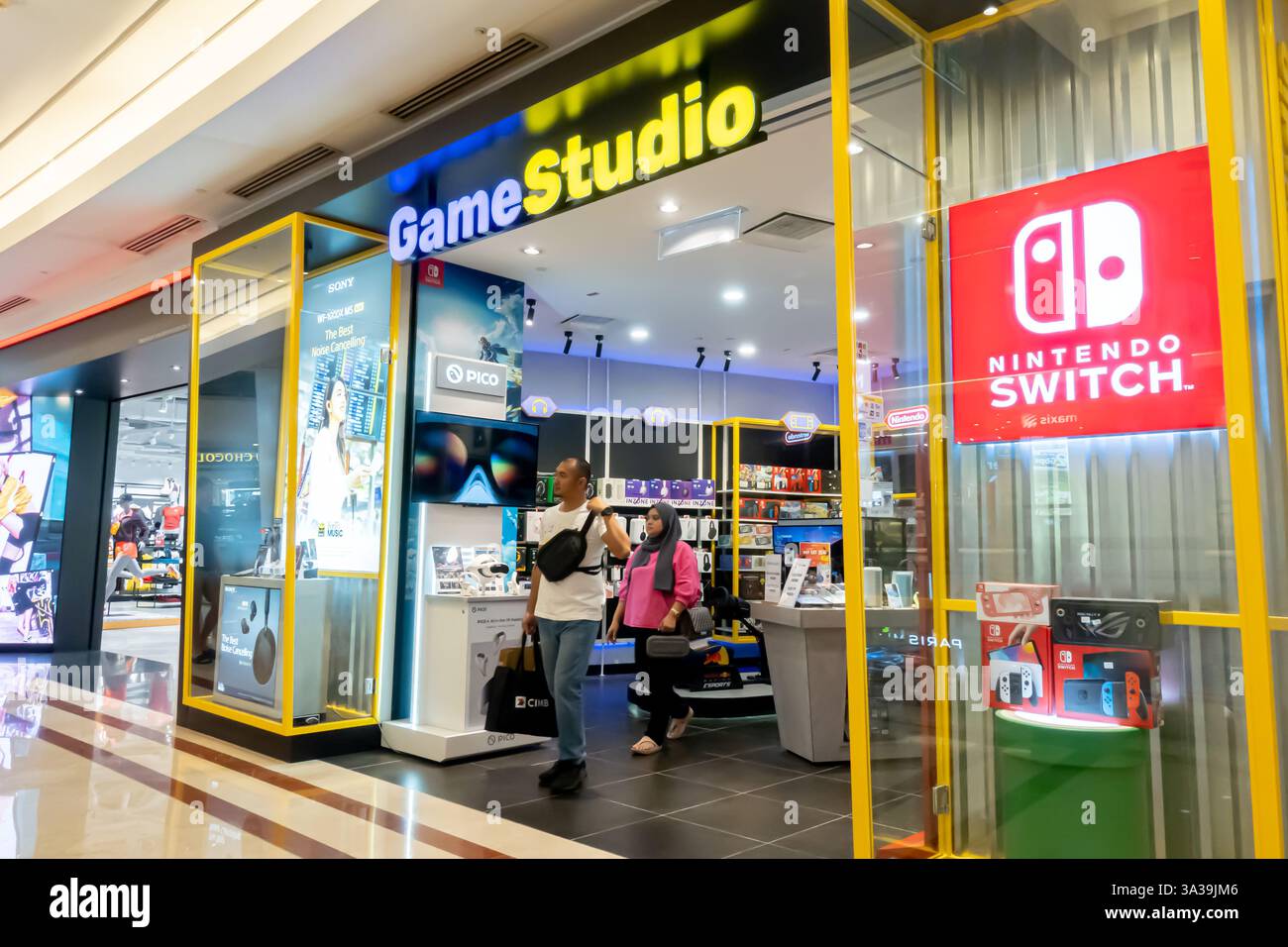 The storefront GameStudio, Nintendo Switch display and the store sign ...