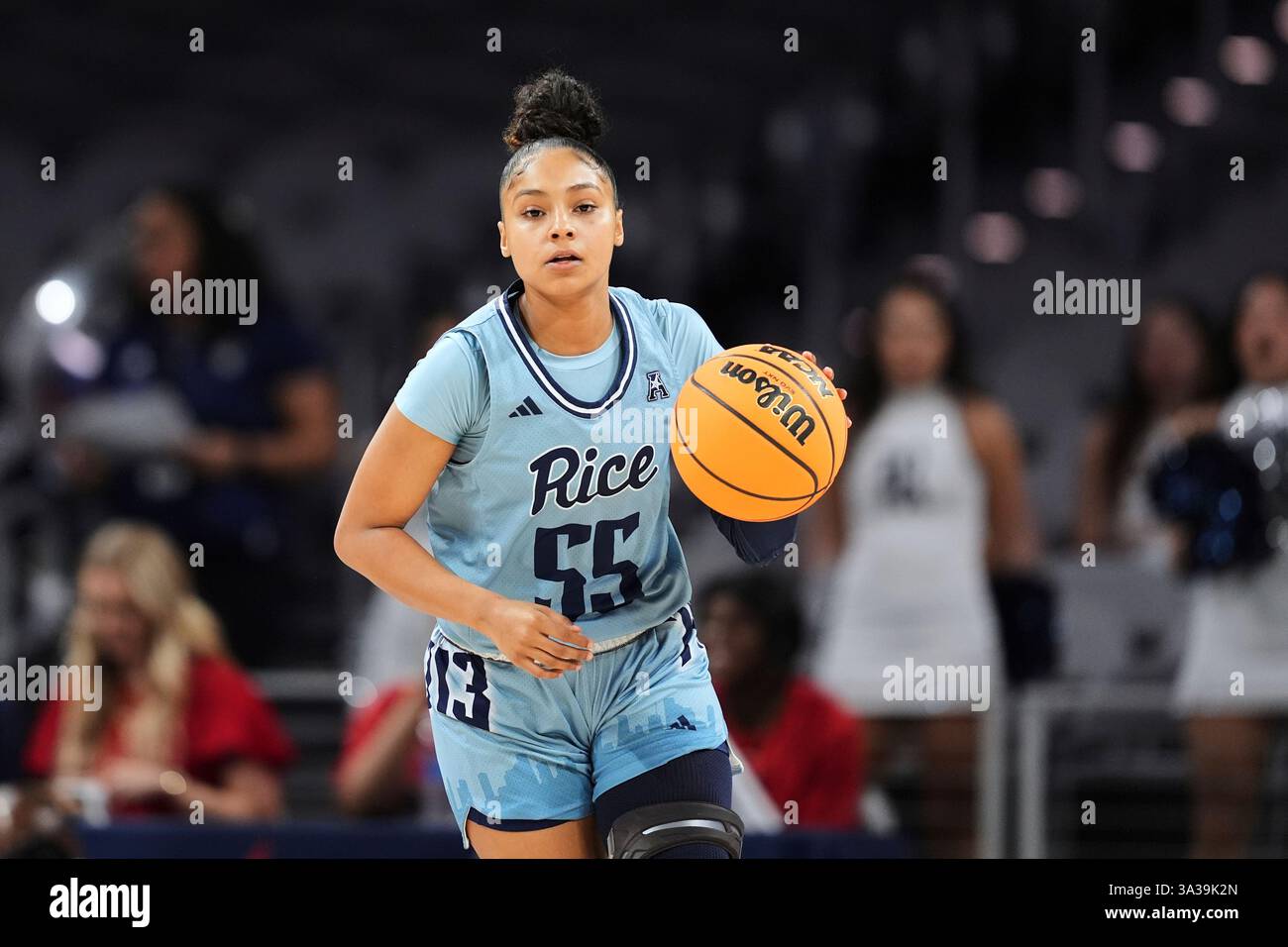Rice guard Victoria Flores handles the ball during an NCAA college ...