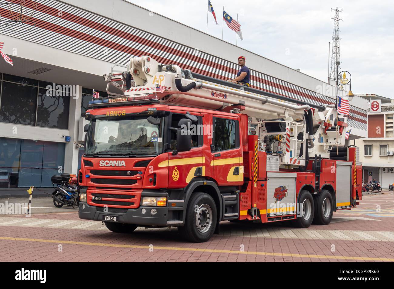 Scania P410 fire truck, the Malaysian Fire & Rescue Department ("Bomba ...
