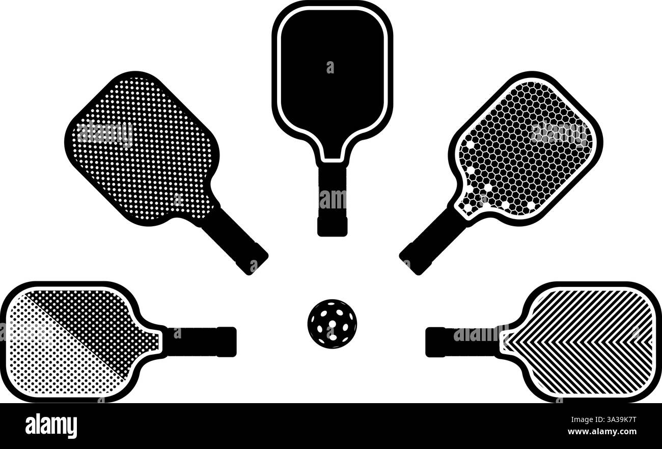 Pickleball racket and ball silhouette set icon symbol vector ...