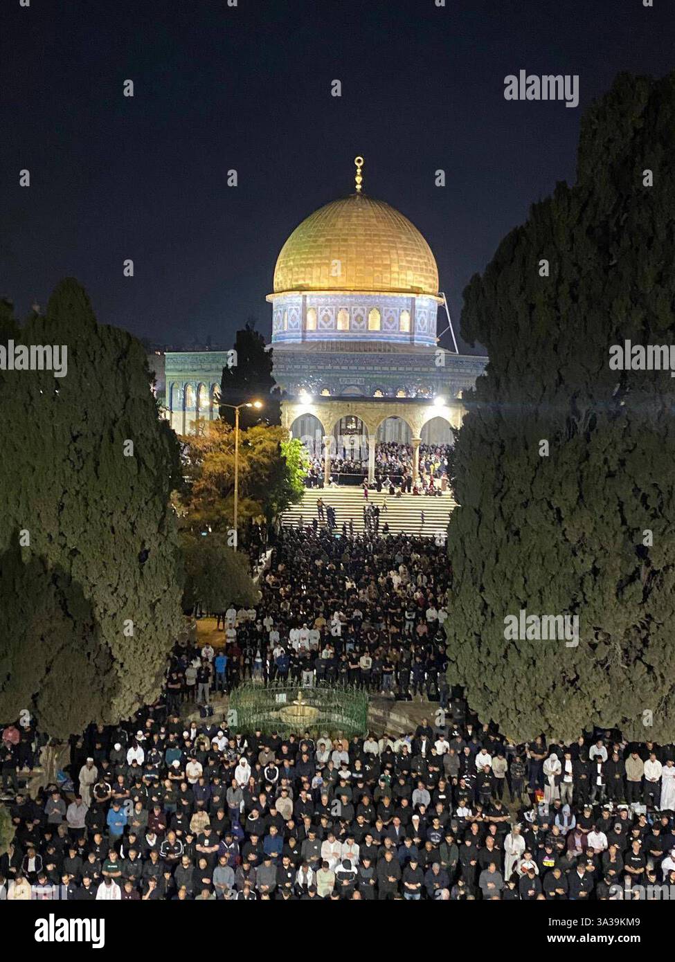 Muslim worshippers hold the Taraweeh evening prayer of Ramadan in the ...